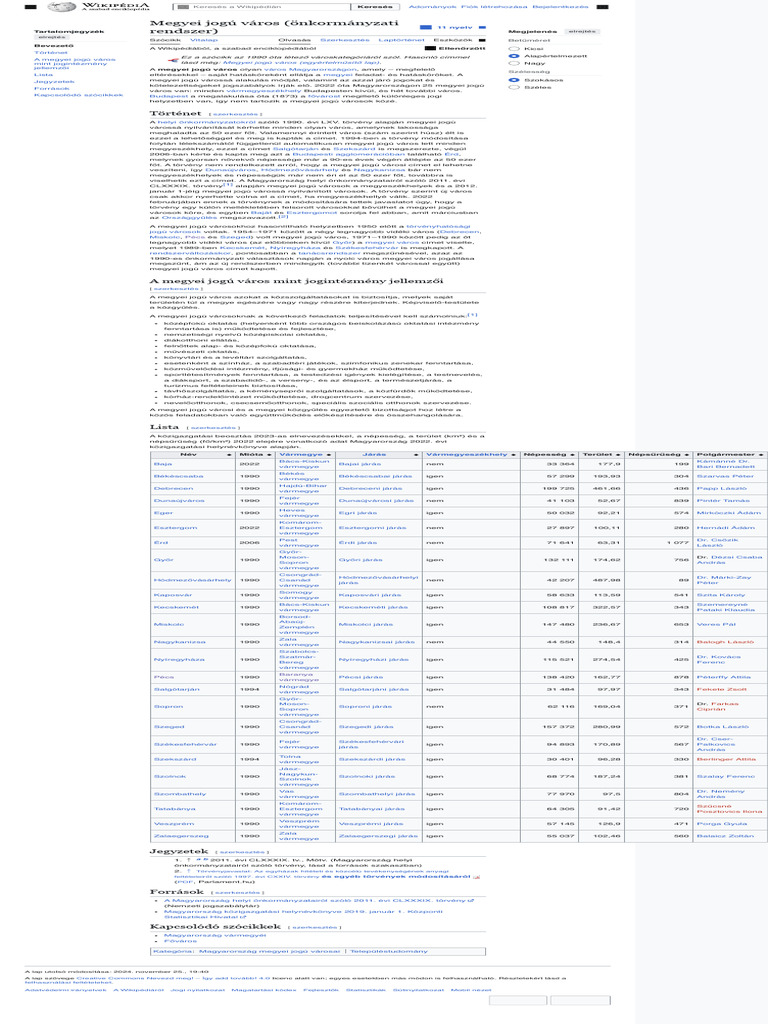 Megyei jogú város (önkormányzati rendszer) – Wikipédia | PDF