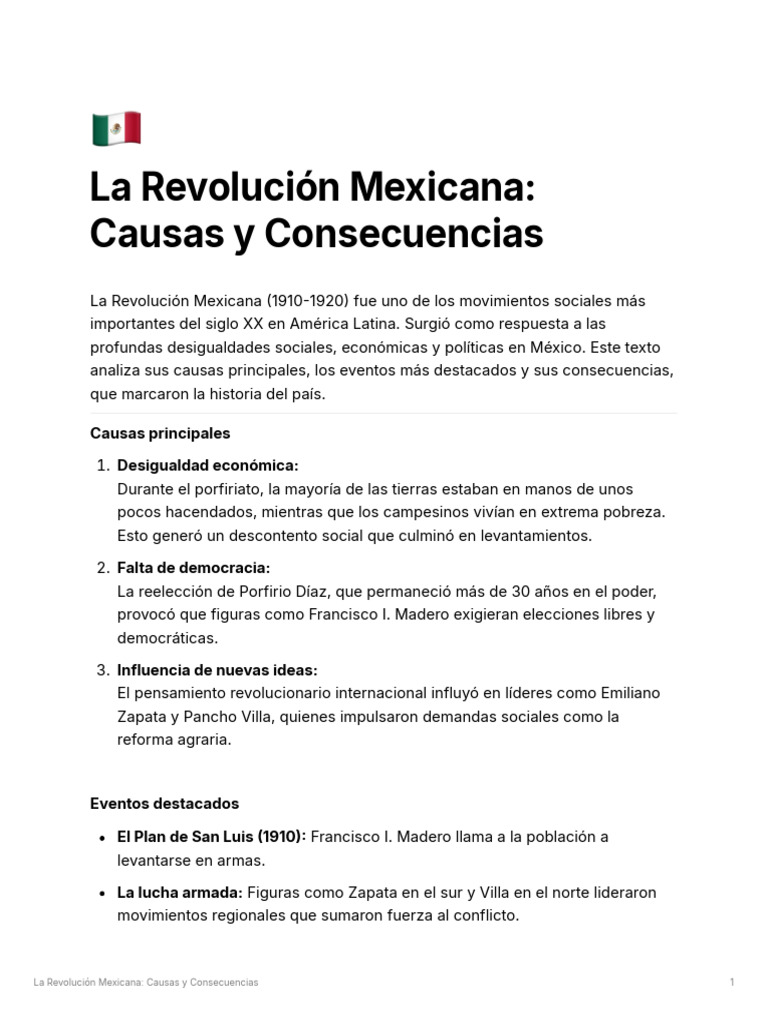 La Revolucin Mexicana Causas y Consecuencias | PDF