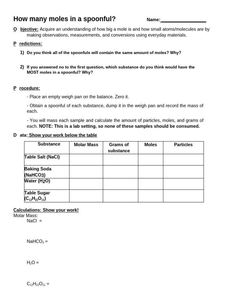 Spoonful of Moles Lab | PDF