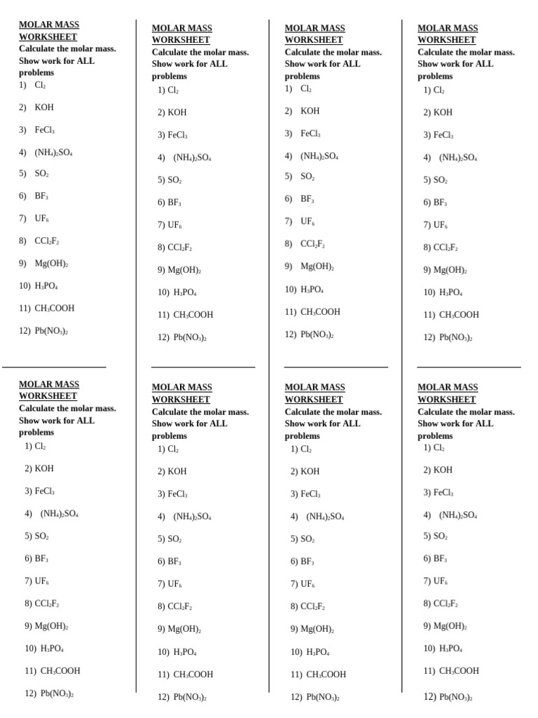 Molar Mass WS - Interactive Notebook-2019 | PDF