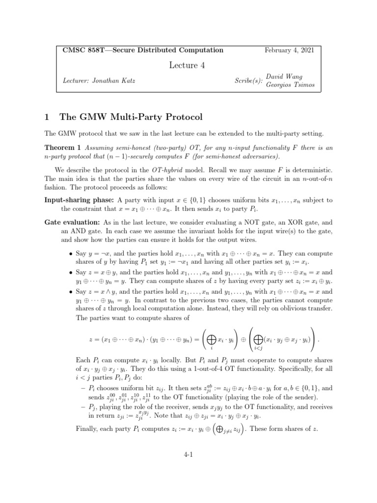 Lecture4 GMW Protocol Micro Controller | PDF | Applied Mathematics | Computer Science