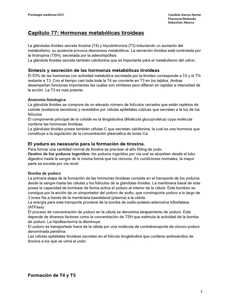 Capitulo 77 - Hormonas Metabolicas Tiroideas | PDF | Hormona estimulante de la tiroides | Tiroides