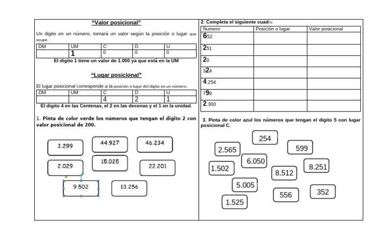 guia valor y lugar posicional | PDF