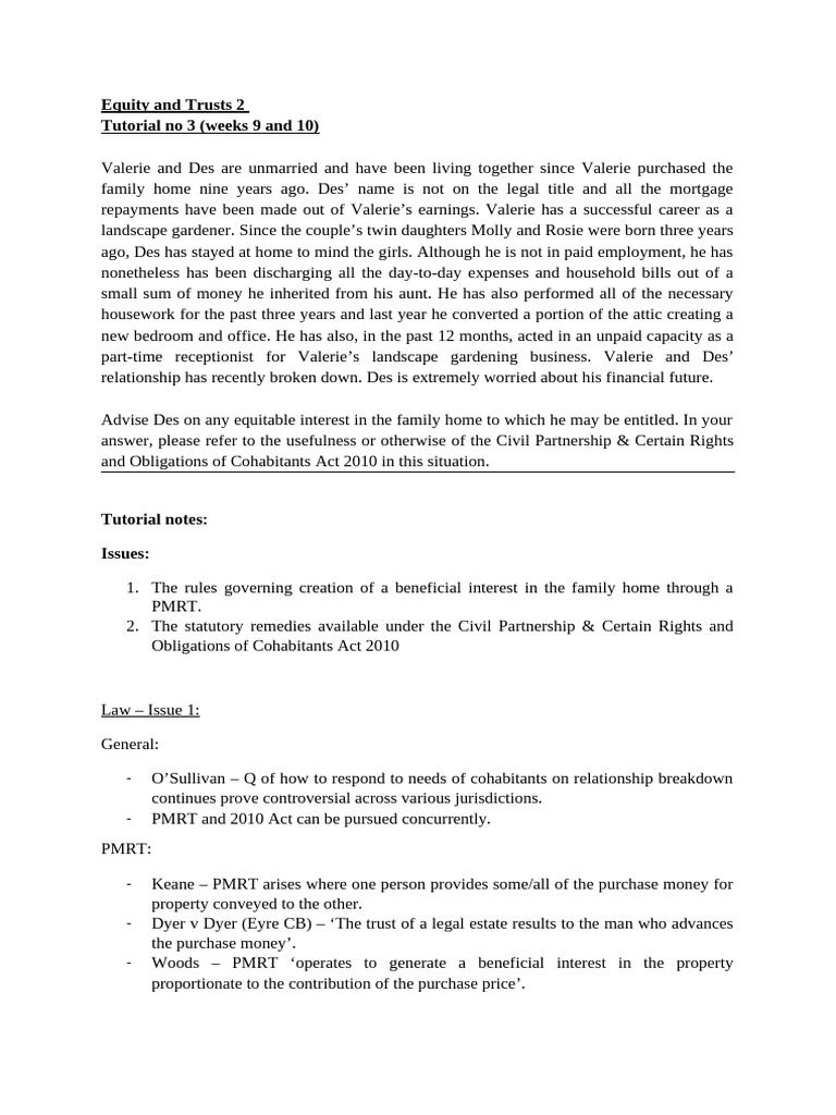 Equity Tutorial No.3 - PMRT | PDF | Cohabitation | Mortgages