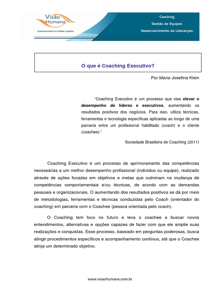 Folder O Que e Coaching Executivo - Visao Humana | PDF | Business