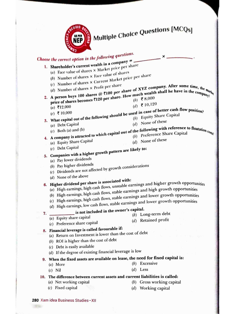Financial Management MCQ | PDF