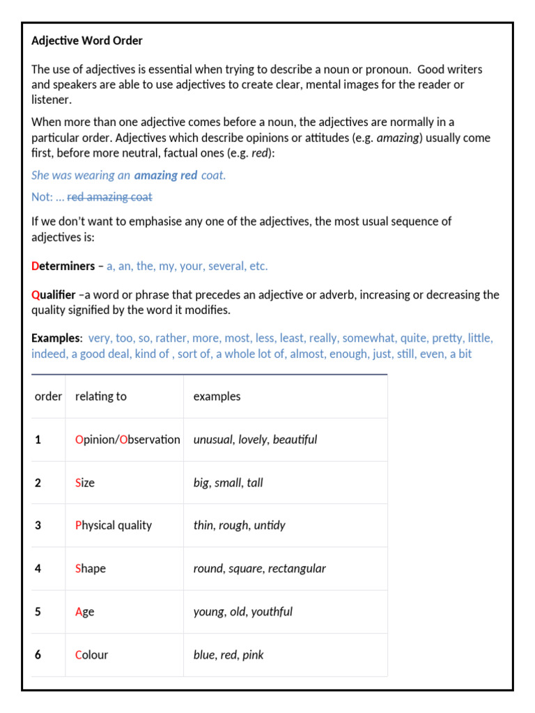 Adjective Word Order 9 | PDF | Adjective | Linguistics