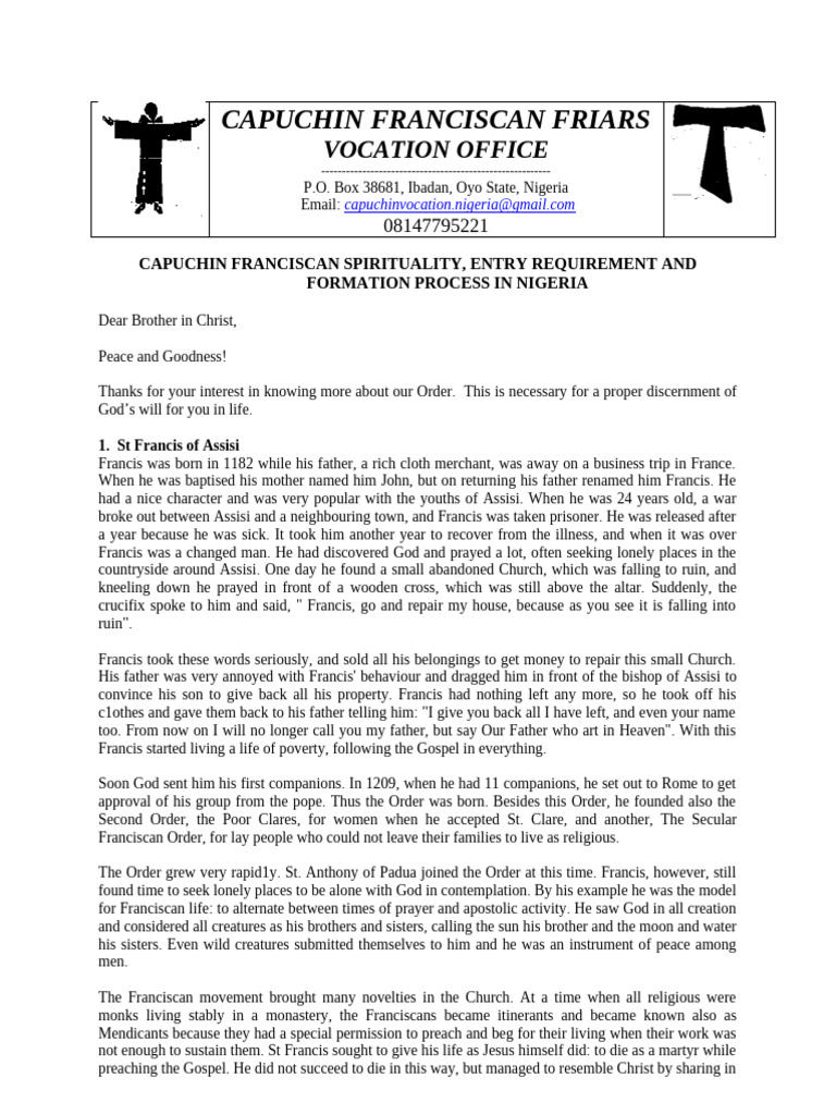 Capuchin Franciscan Vocation Guide | PDF | Francis Of Assisi | Priest