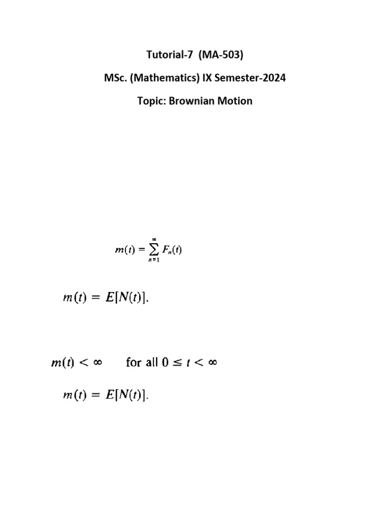 Tutorial-7 Brownian Motion (MA-507) | PDF