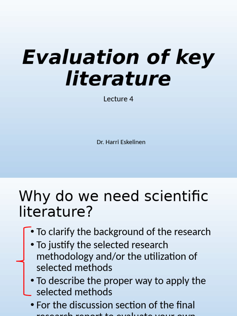 Lecture 4 - Bk10a1201 Evaluation of Key Literature | PDF | Evaluation ...