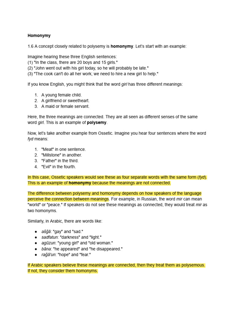 Homonymy | PDF | Grammatical Gender | Plural