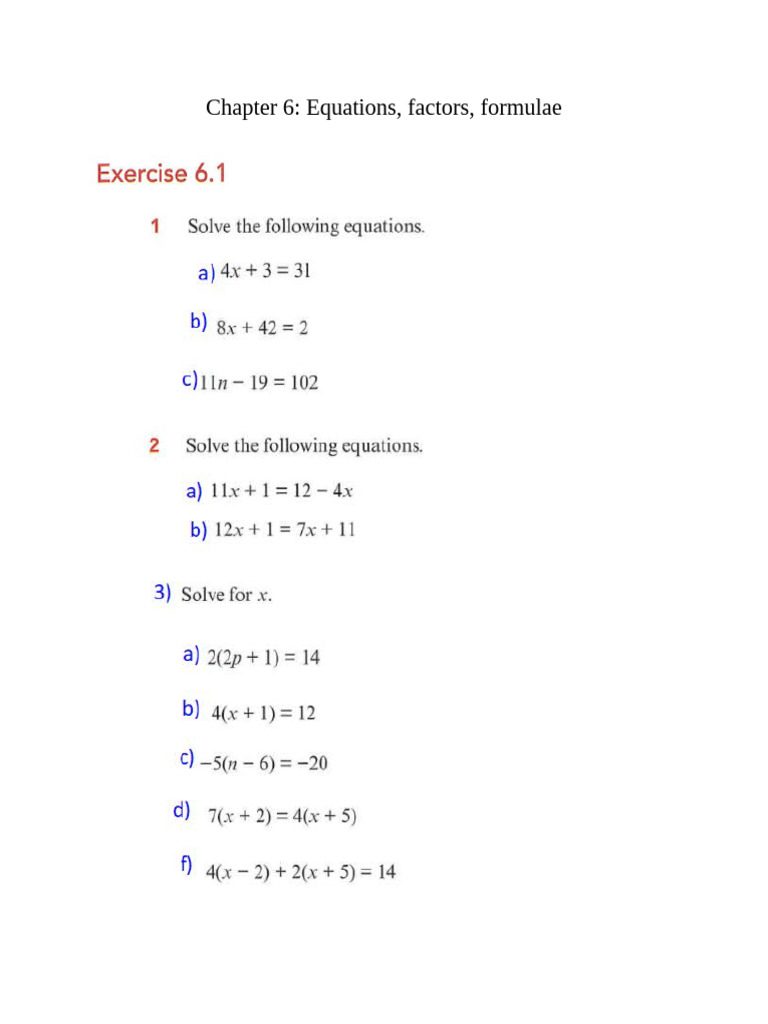 Mathematics IGCSE Chapter 6 Equations, Factors, Formulae | PDF