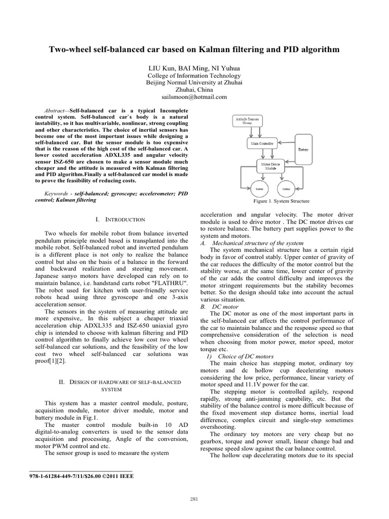 Two-Wheel Self-Balanced Car Based On Kalman Filtering and PID Algorithm ...