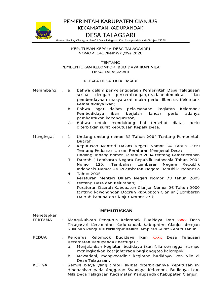 Contoh SK Desa Pokdakan | PDF