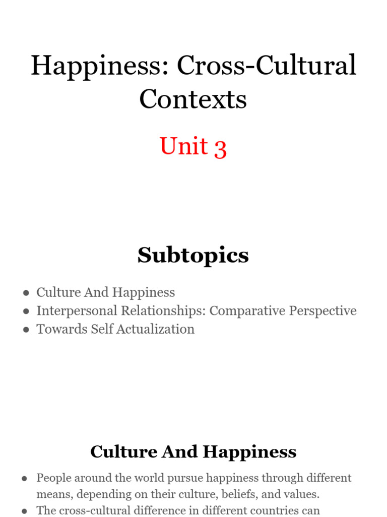 Unit 3 Cross Cultural Relation2 | PDF | Happiness | Psychology