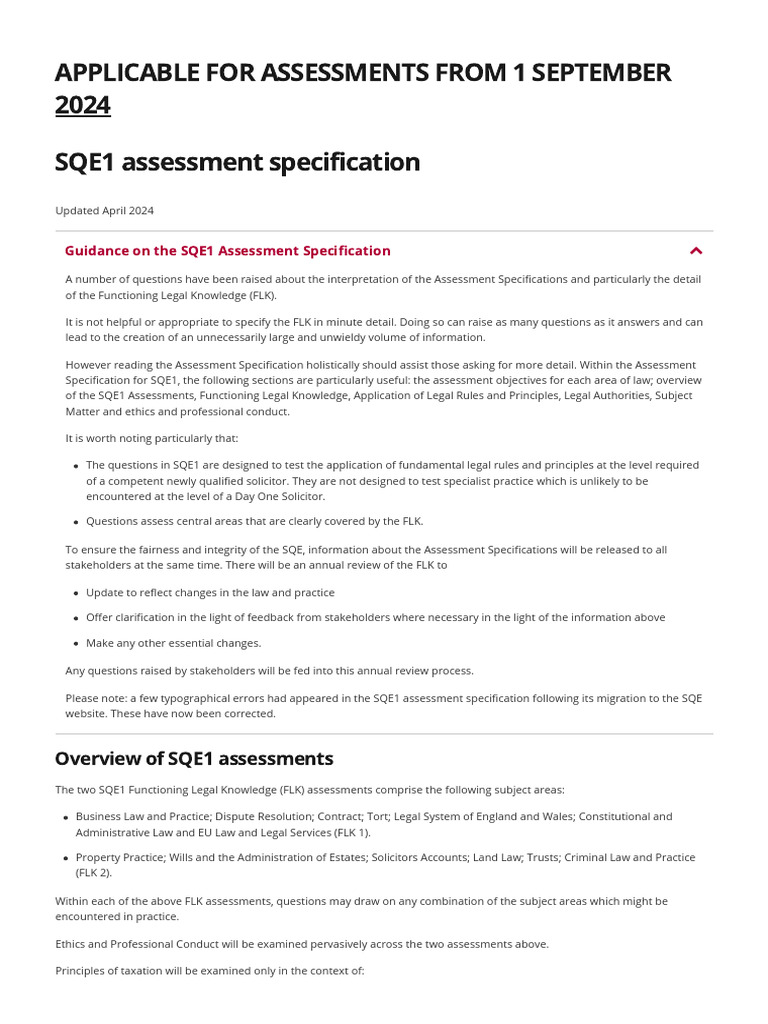 SQE1 Assessment Specification - SQE - Solicitors Regulation Authority ...