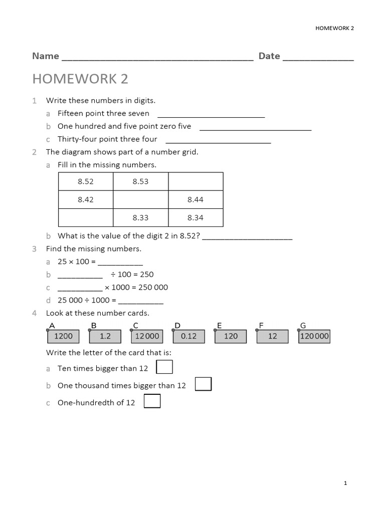 Math Homework: Number Operations & Rounding | PDF