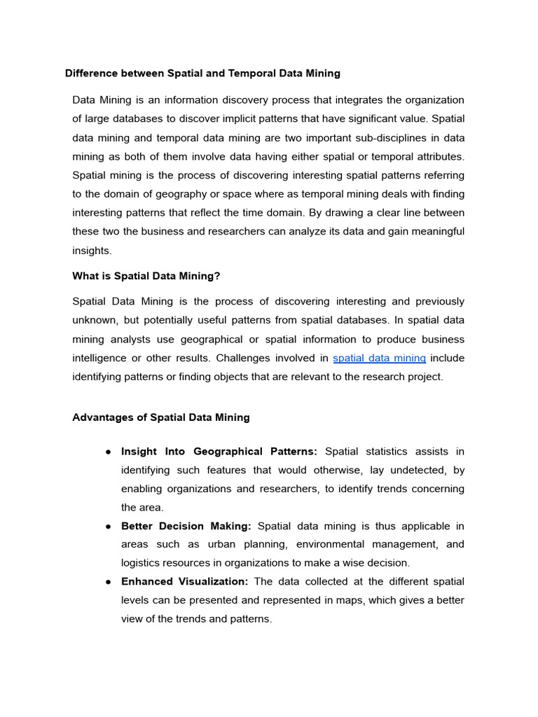 Difference Between Spatial and Temporal Data Mining | PDF | Spatial Analysis | Data Mining