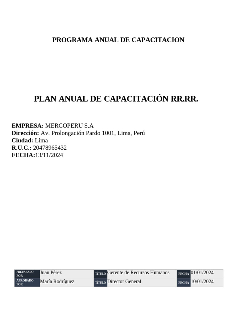 Programa de Capacitacion Anual 2024 | PDF | Logística | Planificación de recursos empresariales