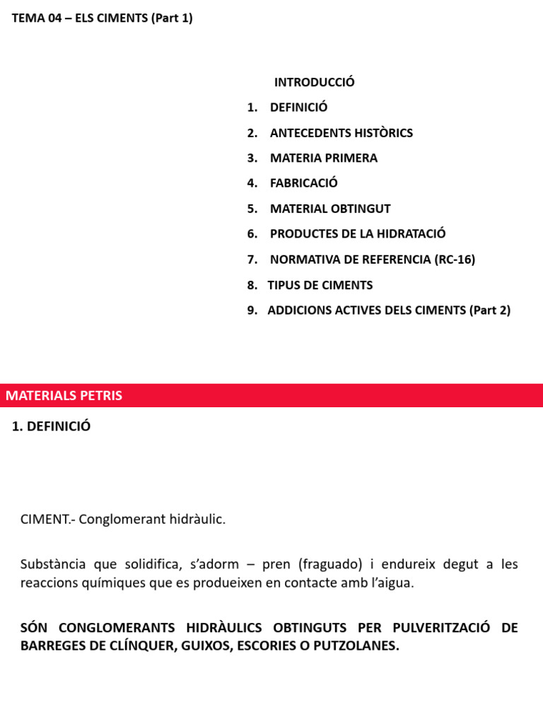 Tema 4 Ciment Part 1 | PDF