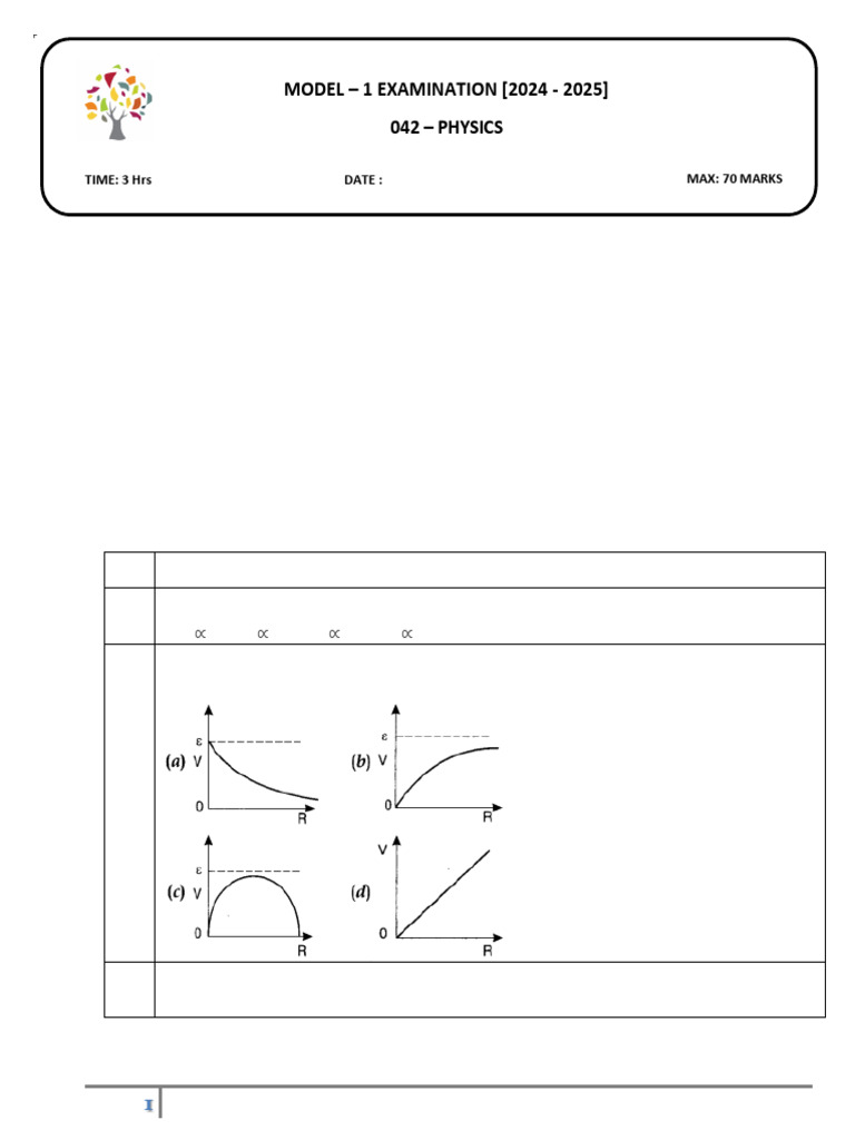 Class 12 Physics Model Paper 2025 | PDF | Photoelectric Effect | Capacitor