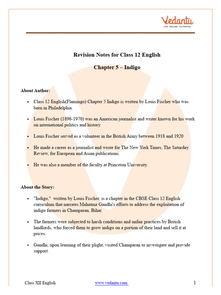 English Chapter 5 Indigo Class 12 Notes and Summary - FREE PDF Download ...