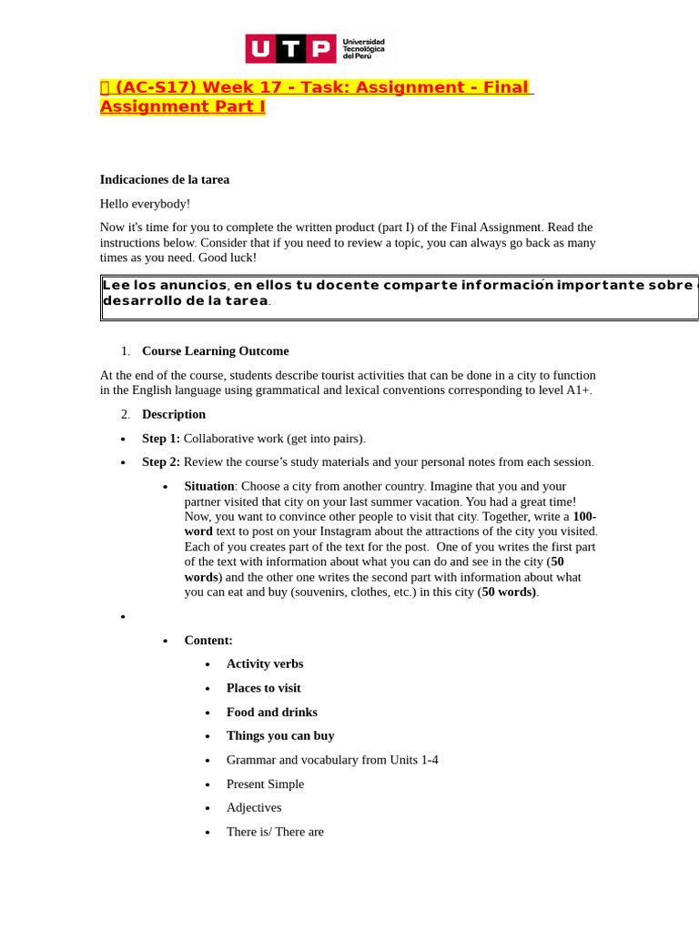 ? (AC-S17) Week 17 - Task Assignment - Final Assignment Part I - INGLES 2 | PDF | Refresco ...