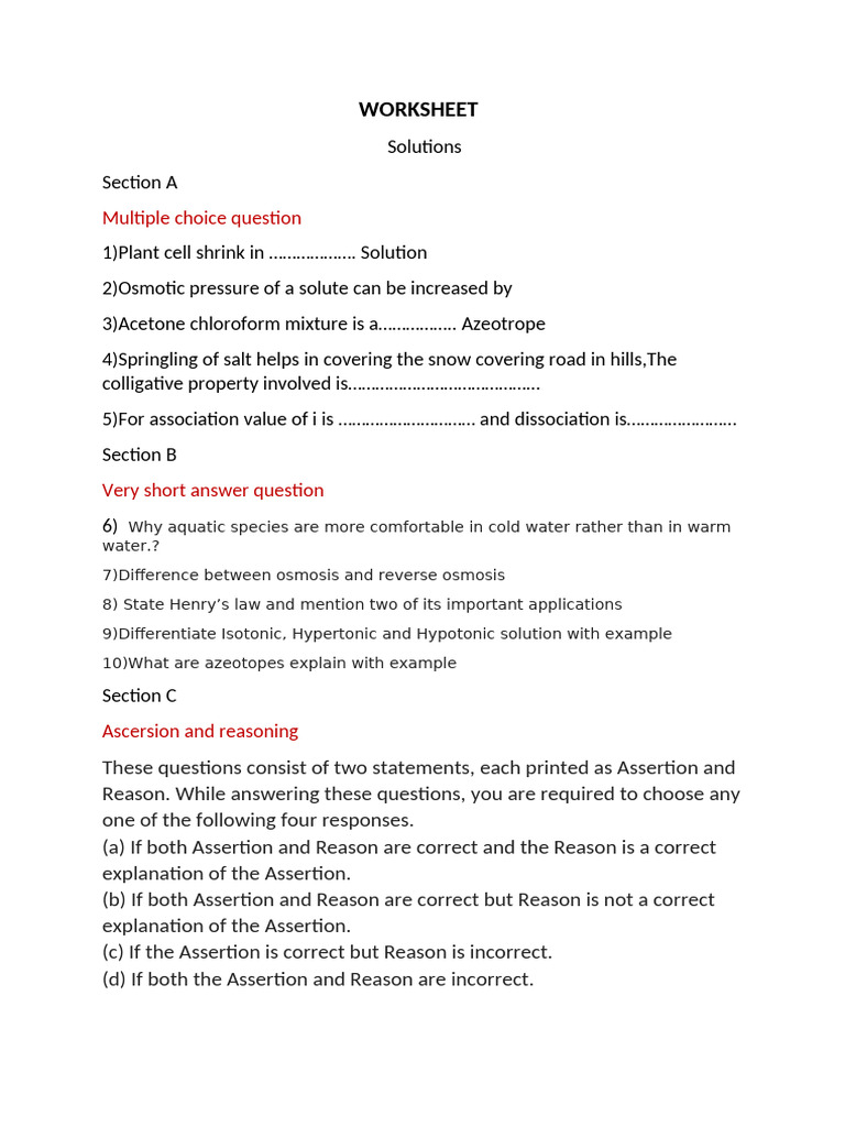 Solution Worksheet (1) | PDF | Solvent | Boiling