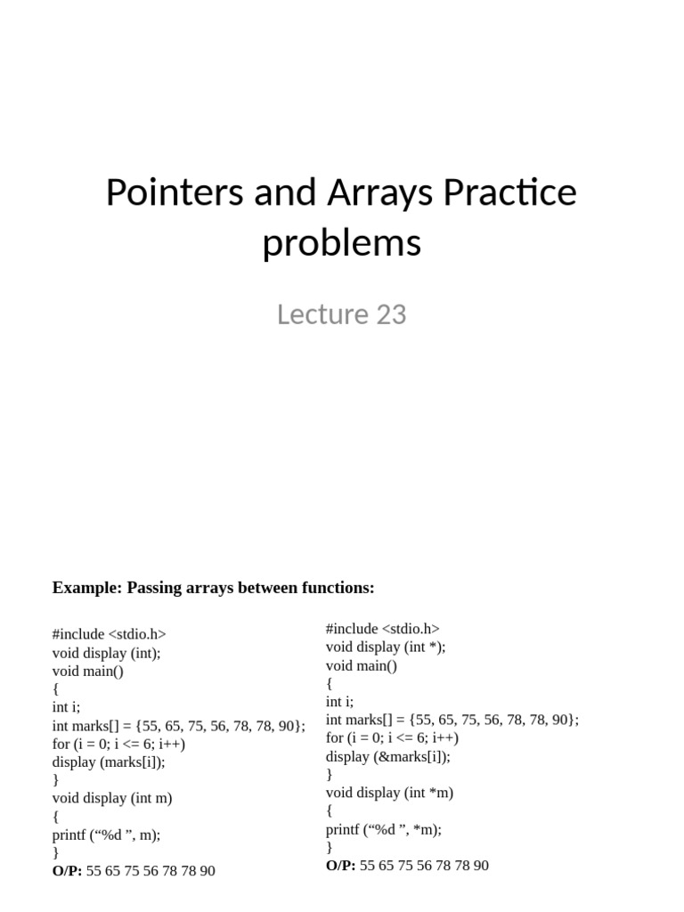 Lec 23 Pointers and Arrays Practise Problems | PDF | Pointer (Computer Programming) | C++
