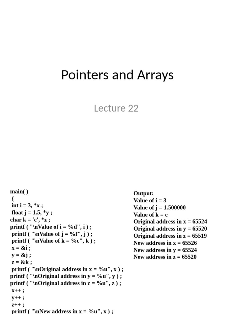 Lec 22 Pointers and Arrays | PDF | Pointer (Computer Programming) | Computer Engineering