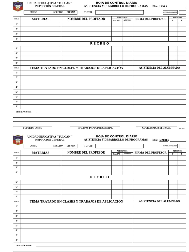 Hoja Control Diario Blanco | PDF