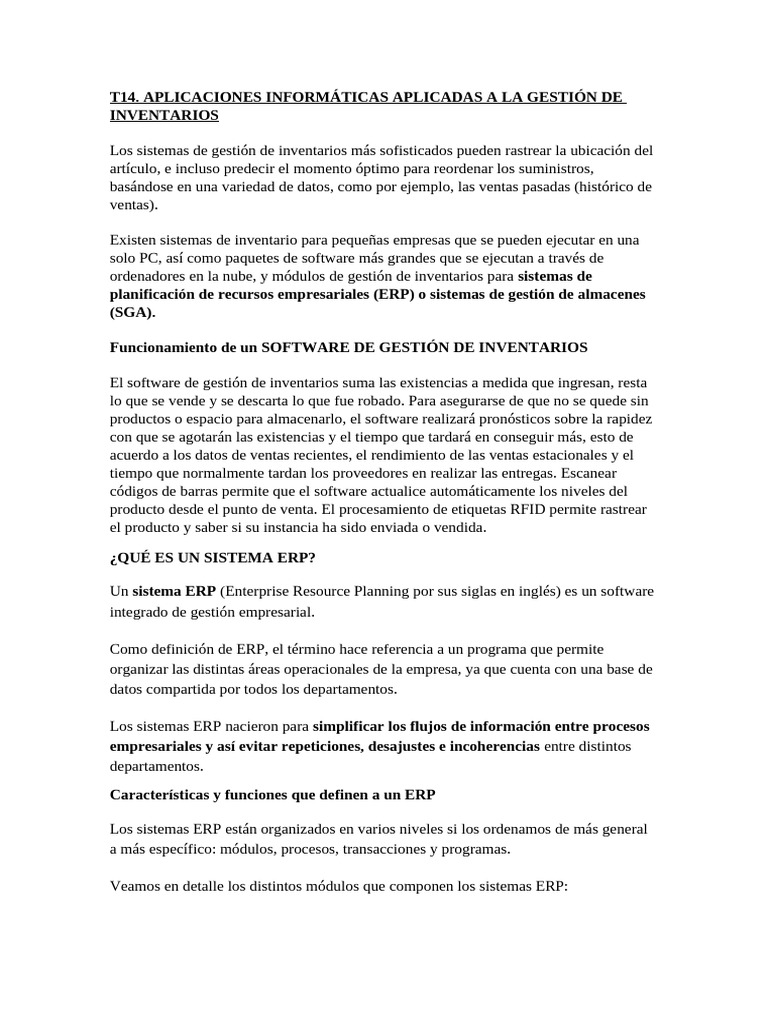 T14 | PDF | Planificación de recursos empresariales | Software