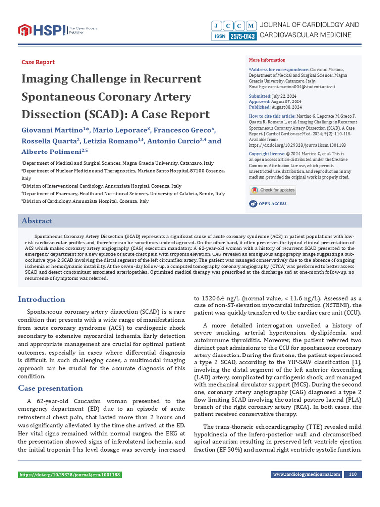 Imaging Challenge in Recurrent Spontaneous Coronary Artery Dissection ...