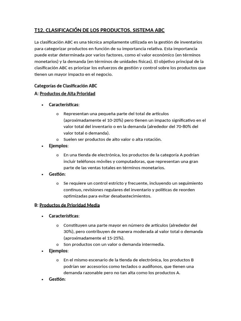 T12. Clasificación de Los Productos. Sistema Abc | PDF | Economias