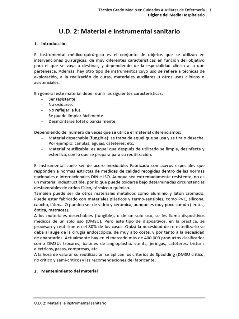 Material e Instrumental Sanitario | PDF | Sutura Quirúrgica | Agua