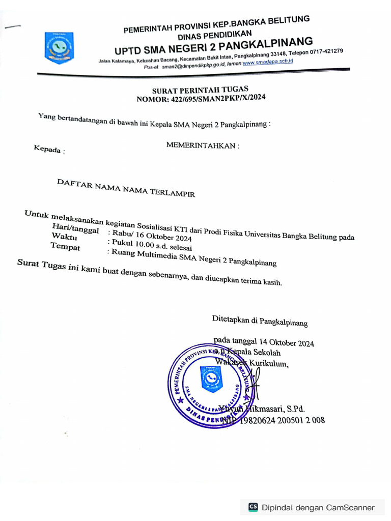Surat Tugas Kti Fisika Ubb | PDF