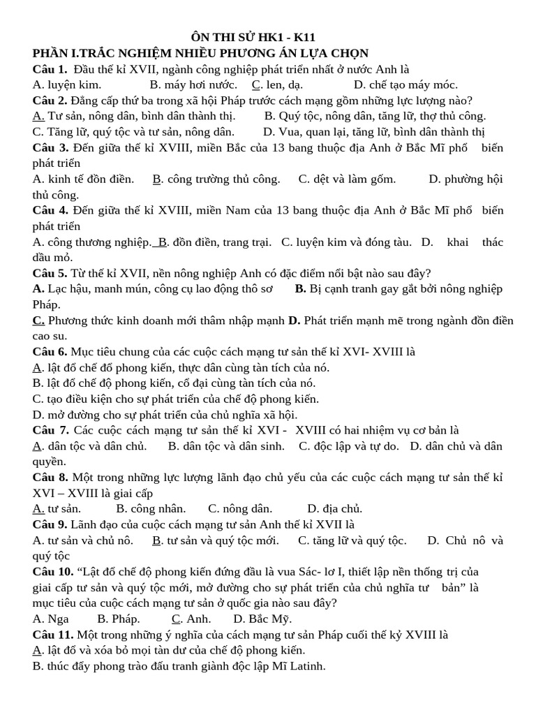 ÔN TẬP TRẮC NGHIỆM HK1 - K11 | PDF