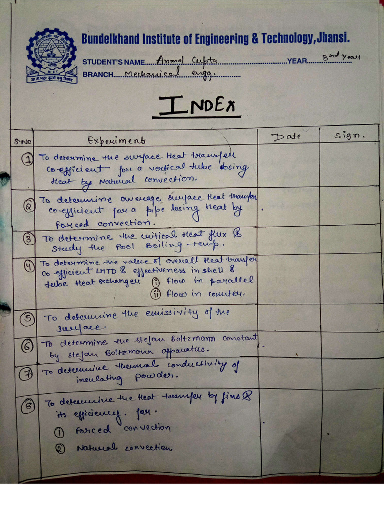 HMT Experiment File 2024-25 | PDF