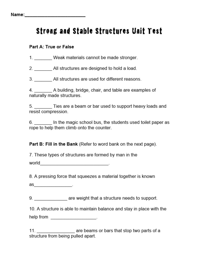 Strong and Stable Structures Unit Test: Name | PDF