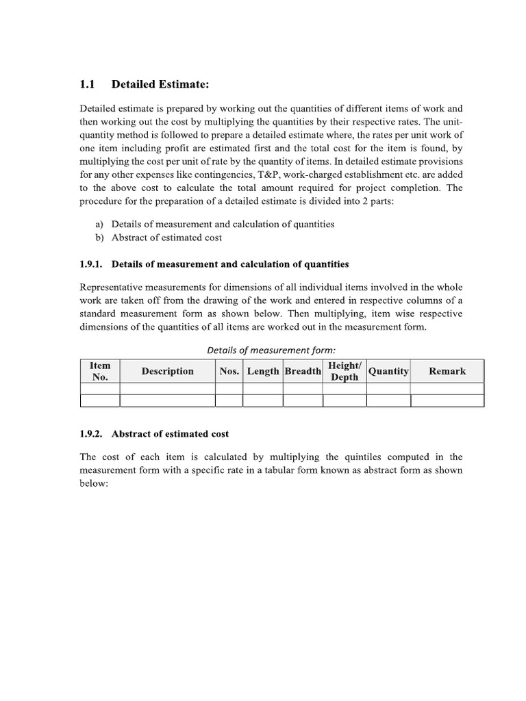 Detailed Estimate PDF | PDF
