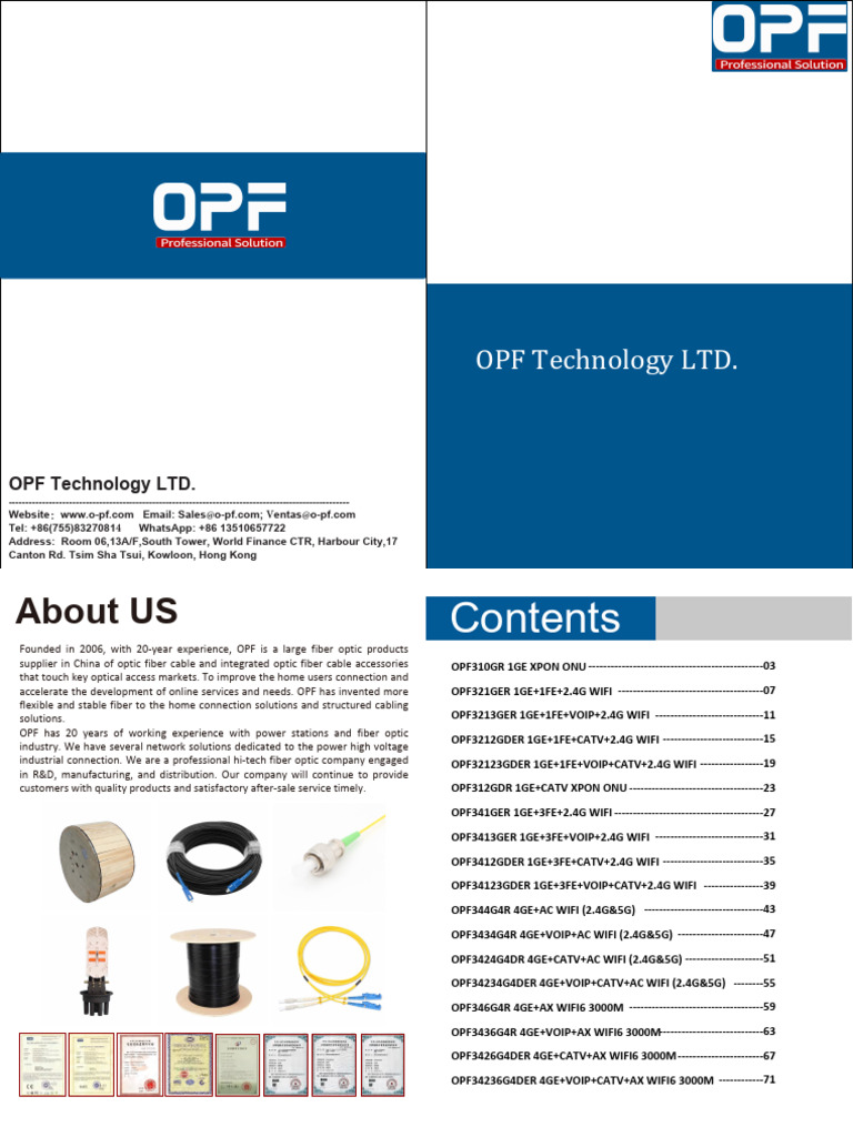 OPF ONU Series -Catalog | PDF | Wi Fi | Fiber To The X