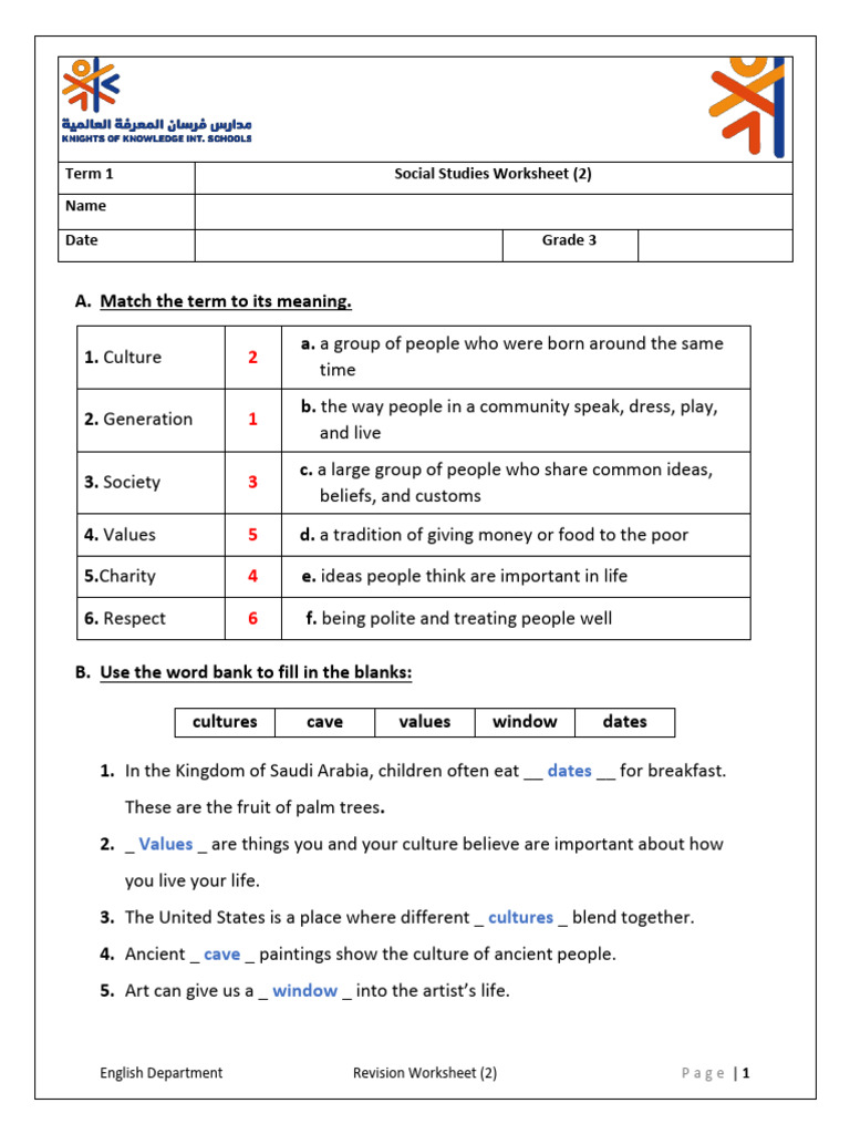 Gr3 SS Revision Worksheet 2 - AK | PDF | Traditions