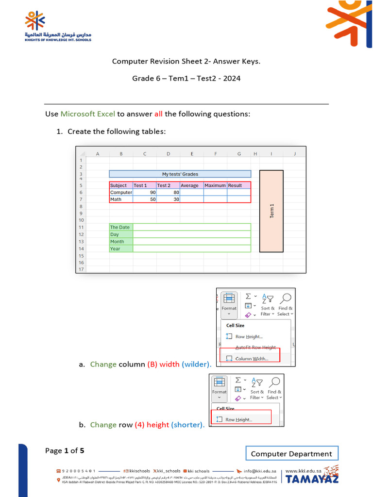 Gr6 AK Evisionsheet2 Term1 | PDF