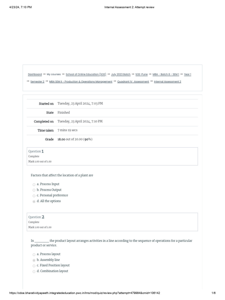 MBA SEM II: Production & Operations Quiz | PDF | Business