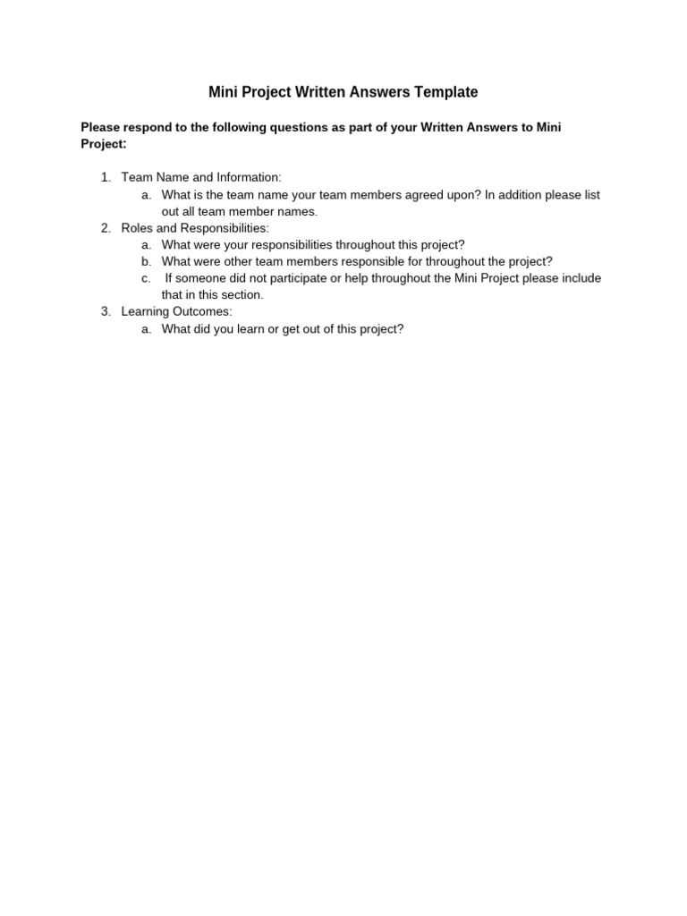 Mini Project Written Answers Guide | PDF