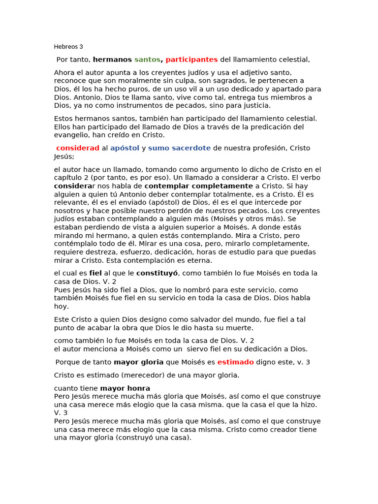 Hebreos 3 | PDF | Cristo (título) | Jesús