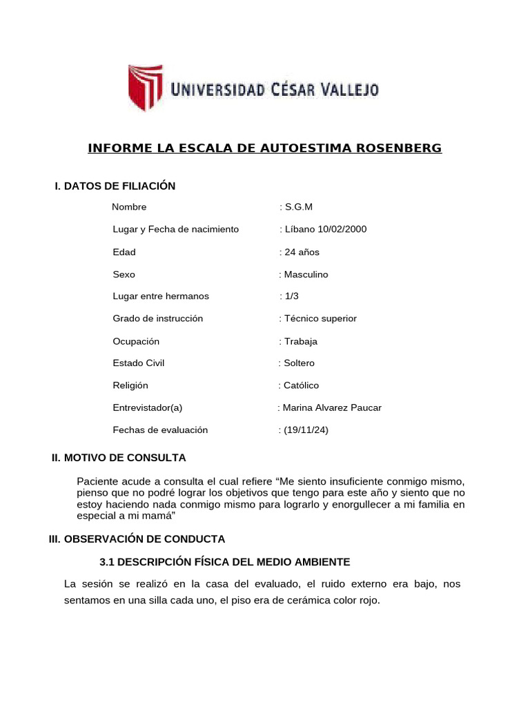 Test Rosenberg Paciente | PDF | Autoestima | Sicología