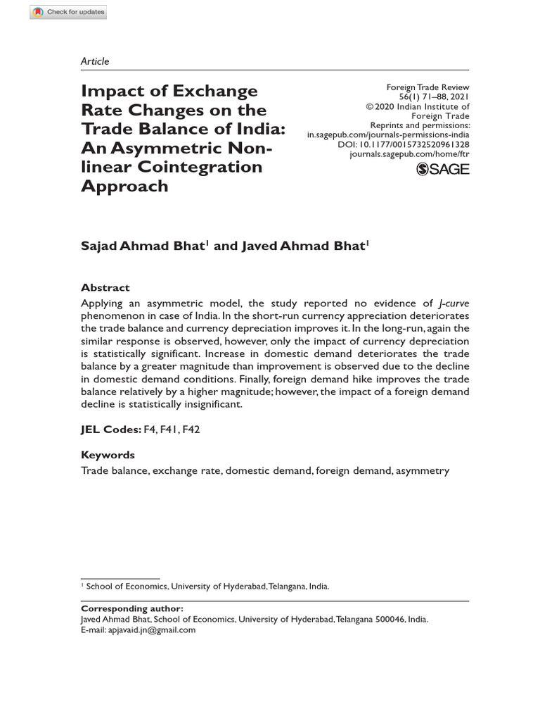 Bhat Bhat 2020 Impact of Exchange Rate Changes On The Trade Balance of ...