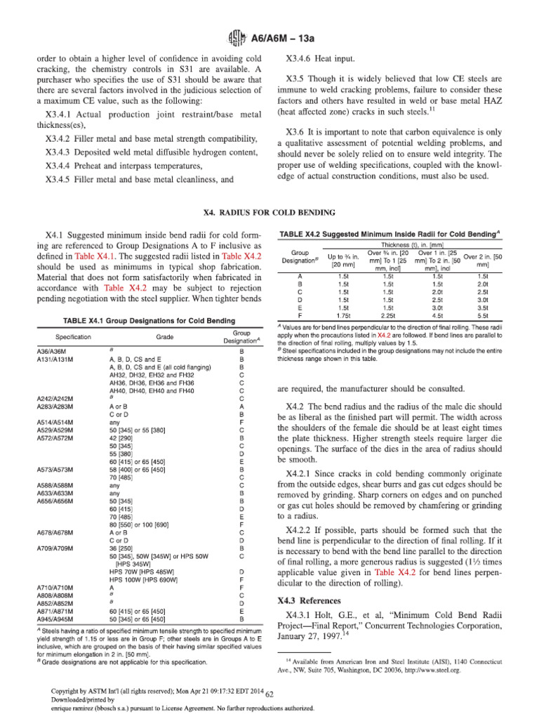ASTM A6 - Anexo Doblado en Frío | PDF