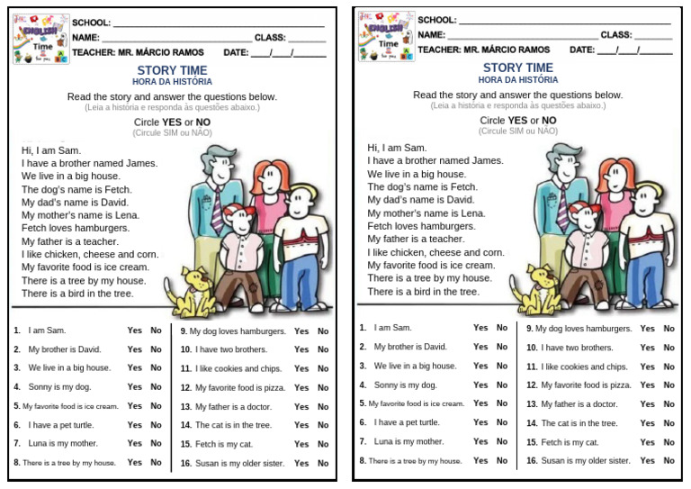 Story Questions for Kids: Yes or No | PDF | Domesticated Animals